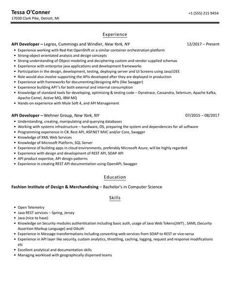 API Developer Resume Samples Velvet Jobs