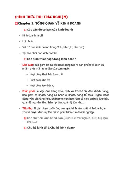 TỔNG QUÁT NMKD Summary Nhập môn kinh doanh HÌNH THỨC THI TRẮC NGHIỆM Chapter TỔNG QUAN