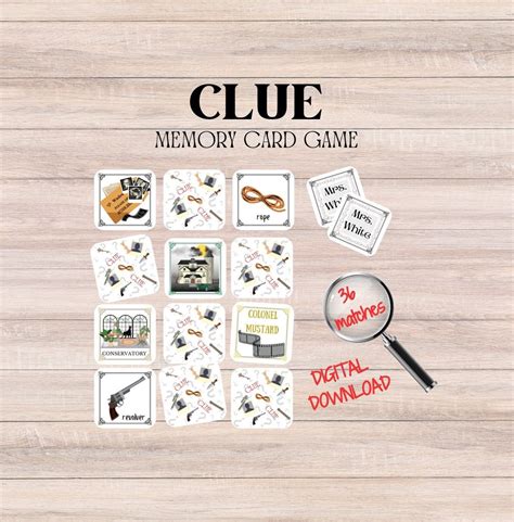 Clue Murder Mystery Memory Card Game Murder Mystery Memory Game Clue Card Game Murder Mystery