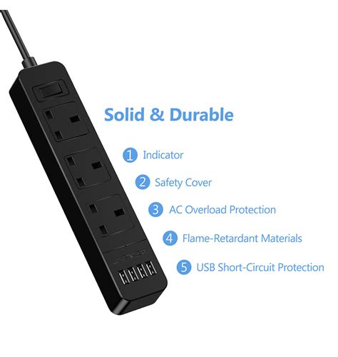 JSVER JSVER Portable Desktop Extension Lead Black