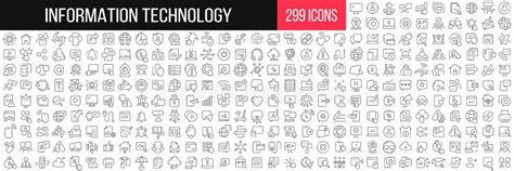 Information Technology Linear Icons Collection. Big Set of 299 Thin Line Icons in Black Stock ...