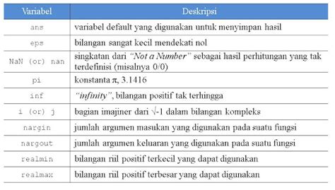 Catatan Amir Variabel Khusus Pada Matlab