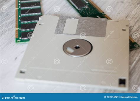 floppy disk and computer random access memory ram modules stock image