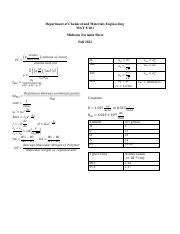 Midterm Formula Sheet Pdf Department Of Chemical And Materials Engineering MAT E 201 Midterm