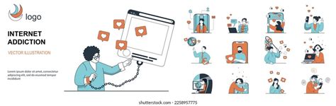 Internet Addiction Concept Character Situations Collection Stock Vector Royalty Free