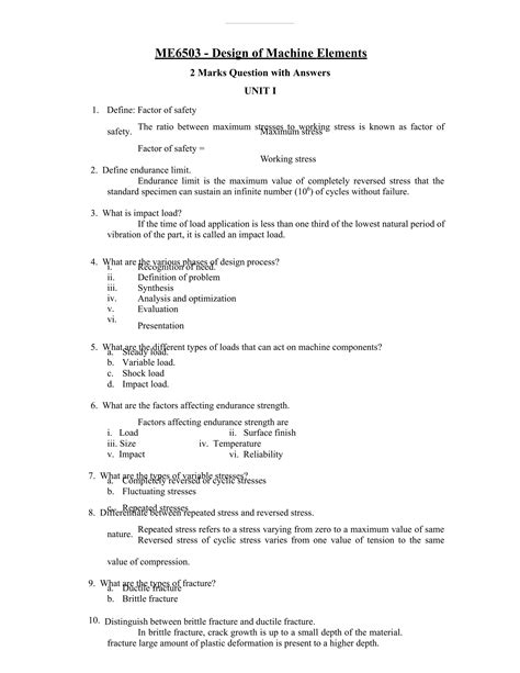 Design Of Machineelements 2 Marks With Answer Doc