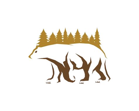 Silhueta De Urso Andando Com árvore Da Floresta No Topo Vetor Premium