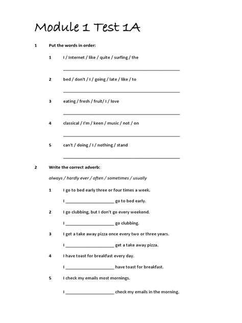 Module 1 Test 1a Pdf Meal Cuisine