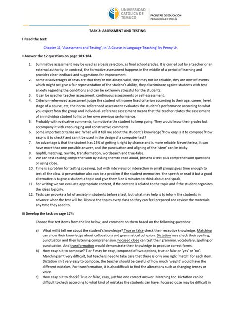Task 2 Assessment And Testing 2 Pdf Educational Assessment Reading Comprehension Task 2 Assessment And Testing 2 Pdf Educational Assessment Reading Comprehension