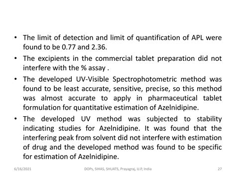 Analytical Method Development And Validation Of Uv Visible Spectroscopy