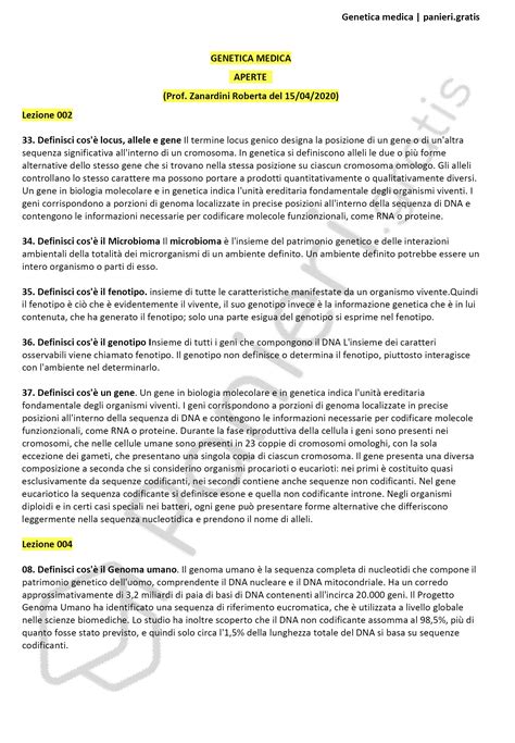 Paniere Di Genetica Medica Aperte Scienze Biologiche Ecampus