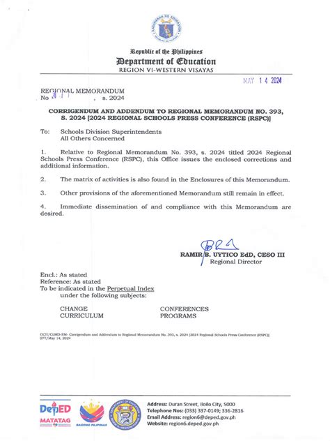 Rm No 411 S 2024 Corrigendum And Addendum To Regional Memorandum No 393 S 2024 2024