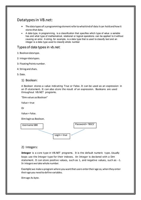 Data Types And Operators In Vb Docx Programming Languages Computing