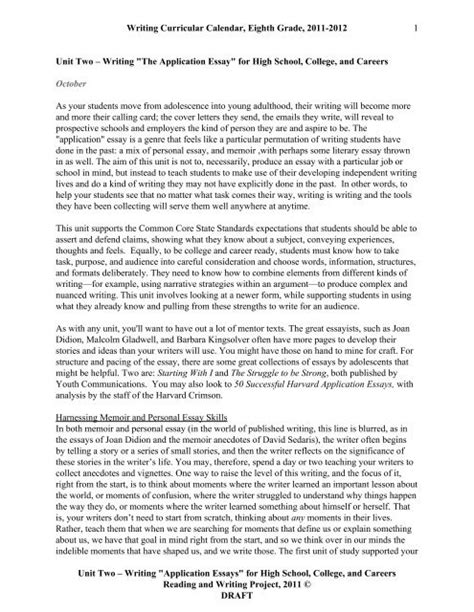 8th Grade Writing Unit 02 Application Essays The Reading