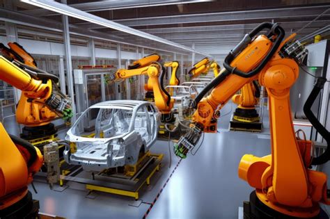 Robotic Arms Assembling Car Parts In A Factory Increasing Efficiency And Precision Stock