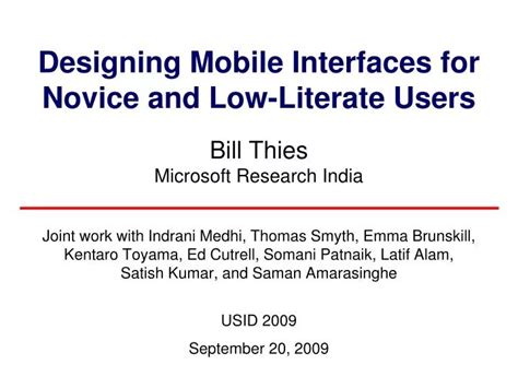 Ppt Designing Mobile Interfaces For Novice And Low Literate Users