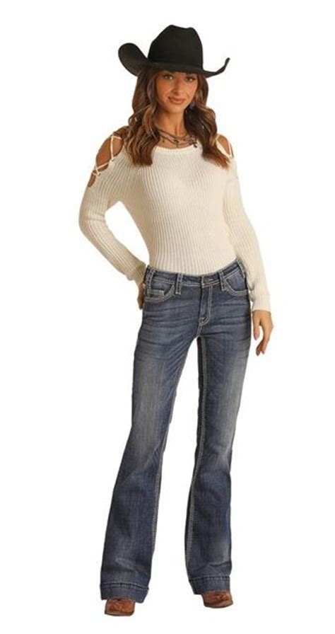 Rock And Roll Denim Womens Mid Rise Medium Wash Trousers