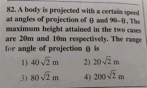 A Body Is Projected With A Certain Speed Angles Of Projection Of And The Maximum