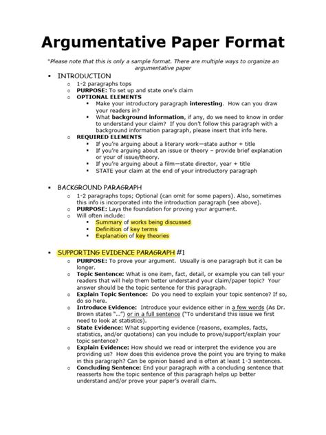 Argumentative Paper Format Pdf