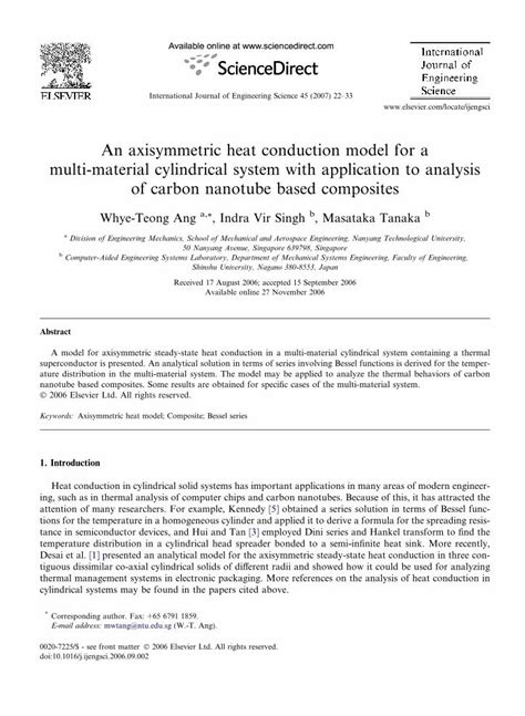 Pdf An Axisymmetric Heat Conduction Model For A Multi Material
