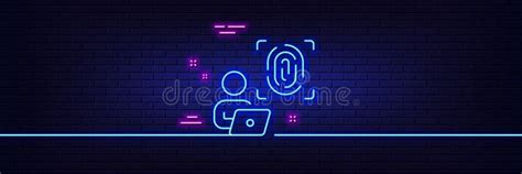 Computer Fingerprint Line Icon Finger Print Scan Sign Neon Light Glow Effect Vector Stock