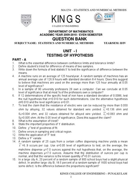 Statistics And Numerical Methods Department Of Mathematics Download