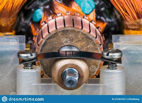 Closeup Of Commutator Copper Segments And Plain Bearing Bronze Housing
