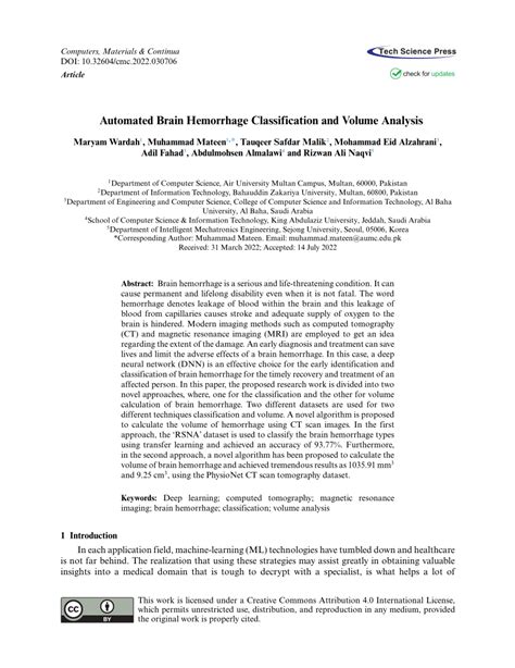 Pdf Automated Brain Hemorrhage Classification And Volume Analysis
