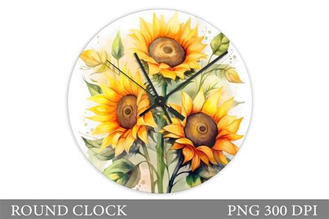 Sunflowers Watercolor Clock Sunflowers Round Clock Design