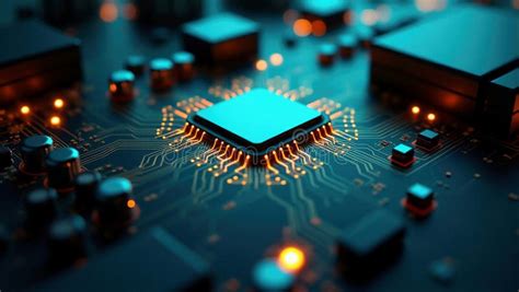 Futuristic Motherboard Close Up With Glowing Circuits Stock Illustration Illustration Of
