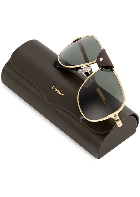 Cartier Santos De Cartier Gold Tone Aviator Style Sunglasses Harvey