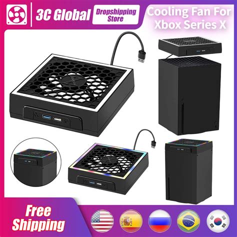 Xbox 시리즈 X 3 용 게임 콘솔 냉각 팬 Led 라이트 스트립으로 조정 가능 게임용 쿨러 액세서리 Usb 포트 2 개