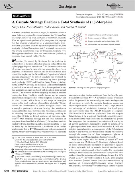 Pdf A Cascade Strategy Enables A Total Synthesis Of ± Morphine