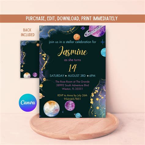 Editable Printable Space Party Birthday Invite Outer Space Party