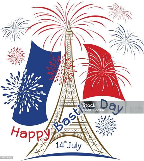 7 월 14 일 바스티유 데 흰색 바탕에 불꽃 및 프랑스 국기와 함께 파리 디자인 벡터 Bastille Day에 대한 스톡 벡터
