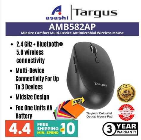 Targus Midsize Comfort Multi Device Antimicrobial Wireless Mouse AMB AP AMB B Lazada
