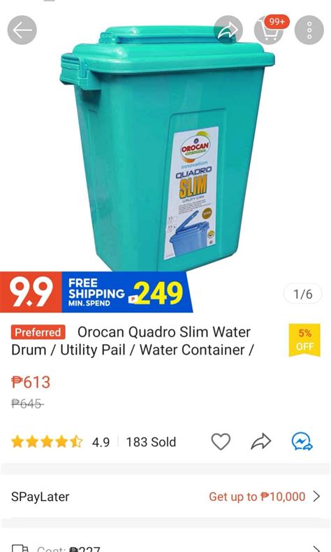 Orocan Quadro Slim Water Drum Container Furniture And Home Living Cleaning And Homecare Supplies