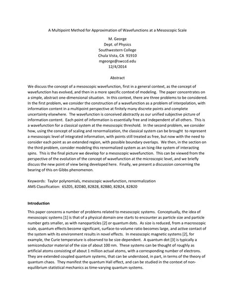 Pdf A Multipoint Method For Approximation Of Wavefunctions At A