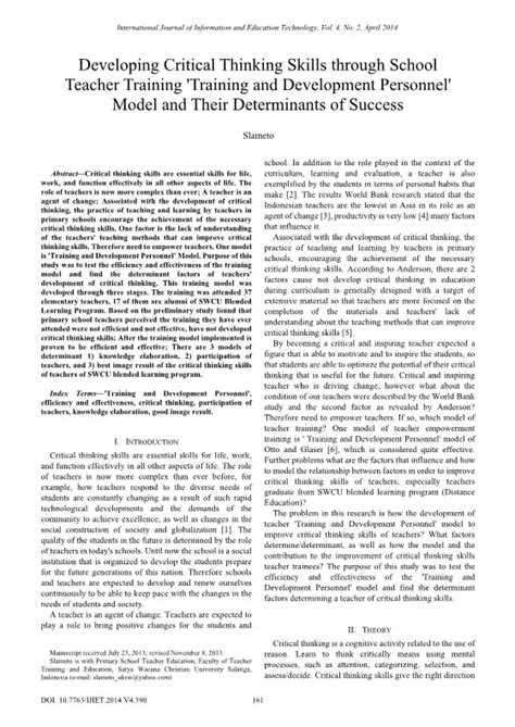 Developing Critical Thinking Skills Through School Teacher Training Training And Development