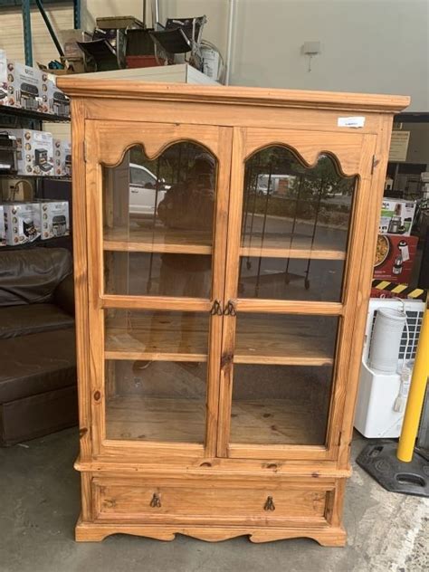 Rustic Pine Glass Door Cabinet