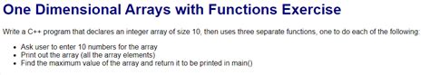 Solved One Dimensional Arrays With Functions Exercise Write Chegg Com