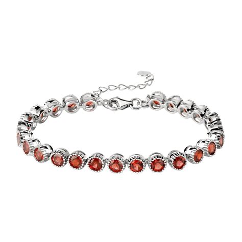 Natural Garnet Gemstone Sterling Silver Tennis Dainty Bracelet Length