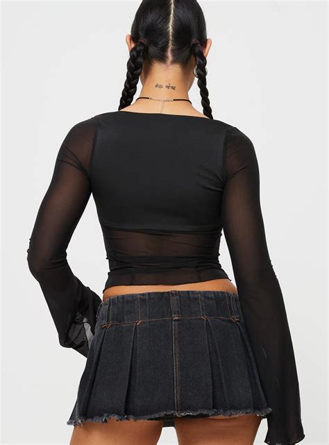 Sevina Long Sleeve Mesh Corset Top Black Princess Polly Au