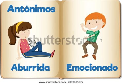 Illustrated Picture Card Spanish Depicting Antonyms Stock Vector