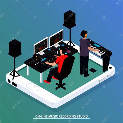 音乐录音室设备等距组合与两个人物录制音乐与专业音频设备矢量插图。素材图片免费下载 千库网