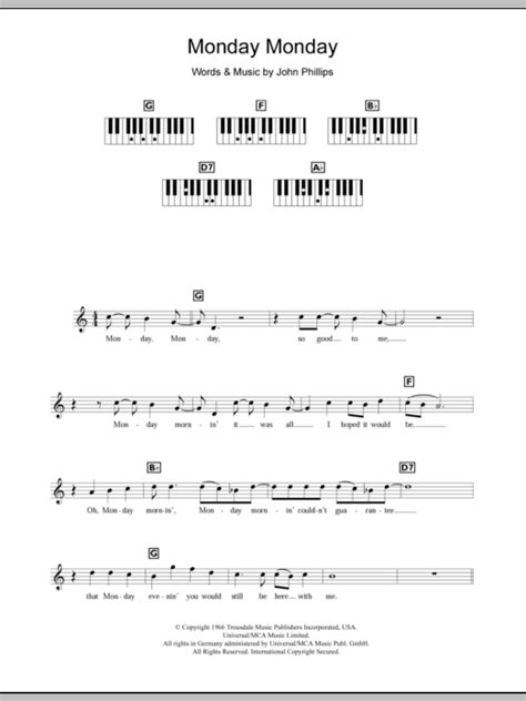 Monday Monday By The Mamas And The Papas Sheet Music For Piano Chords