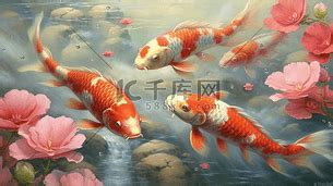 彩色中国风锦鲤国潮插画图片 千库网