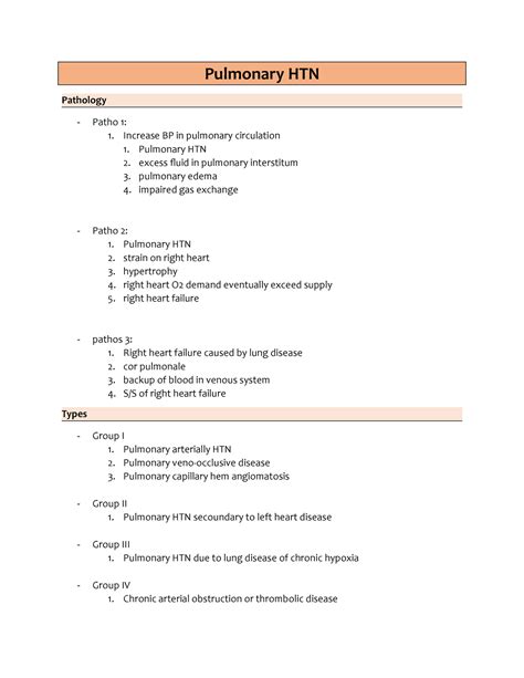 Notes Pulm Htn Pulmonary Htn Pathology Patho 1 Increase Bp In