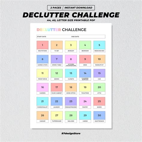 Declutter Challenge Printable House Cleaning Checklist Home Organization Planner Day