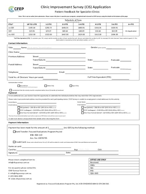 Fillable Online Clinic Improvement Survey Cis Application Fax Email